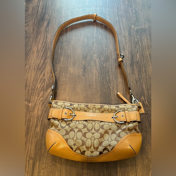 Coach | Bags | Coach Shoulder Bag Signature Canvas Beige 3x9 | Poshmark